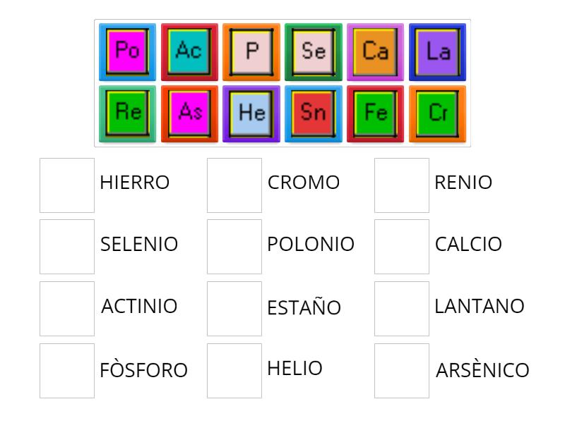 Juguemos con los elementos de la tabla periódica - Match up
