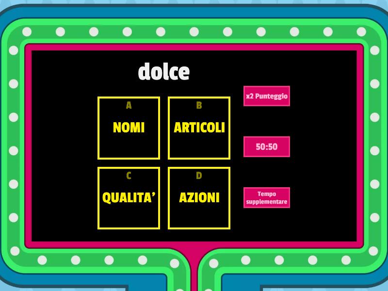 ARTICOLI-NOMI-AGGETTIVI QUALIFICATIVI-VERBI - Gameshow quiz