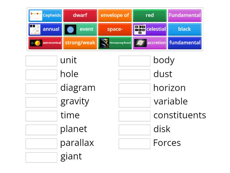 Universe- vocabulary word matching - Match up