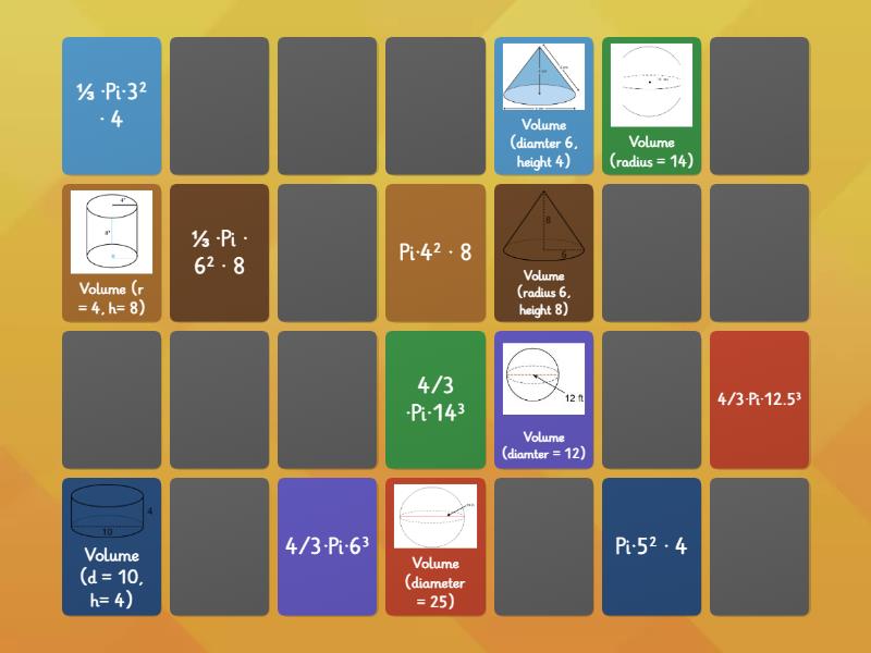 Matching Formulas Volume and Surace Area - Matching pairs