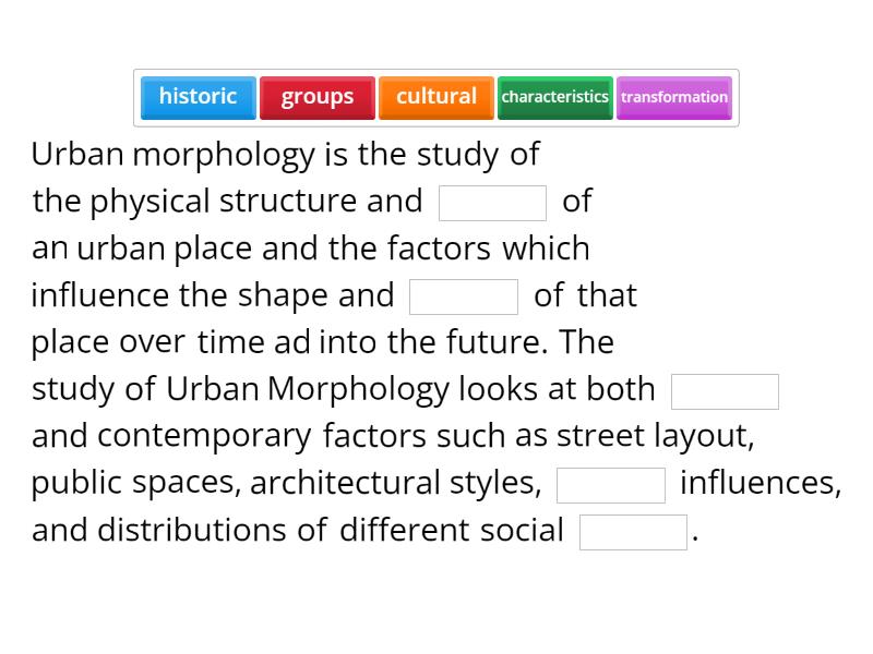 Urban Morphology Summary - Complete the sentence