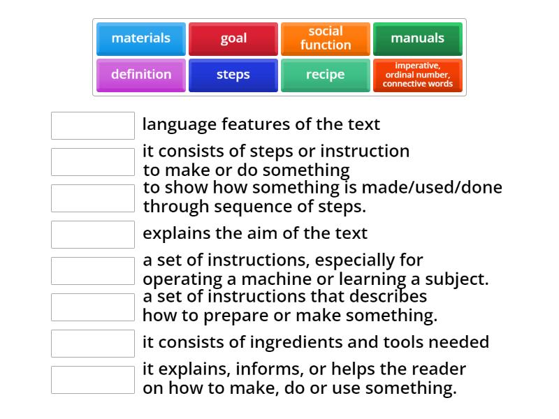 drag and drop each keyword next to its definition - Match up