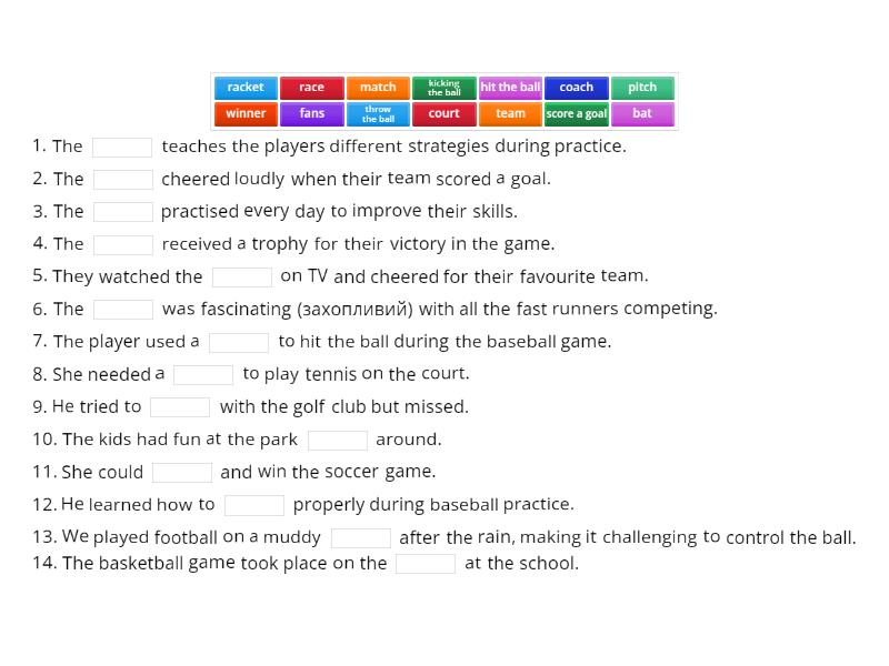 Roadmap a2+ 4C Sport sentences - Complete the sentence