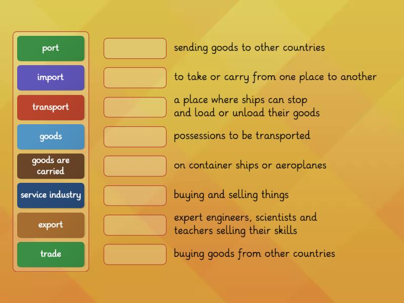 Import and export vocabulary - Match up