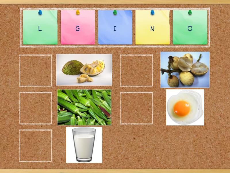 Pilia ang letra nga adunay unang letra sa ngalan sa pagkaon o ilimnon ...