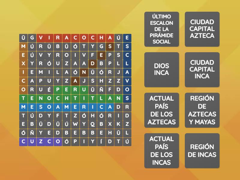Aztecas, Incas y Mayas (Sopa de letras) - Wordsearch