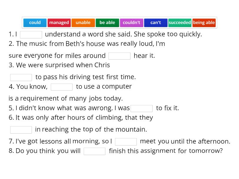 Past ability - Complete the sentence