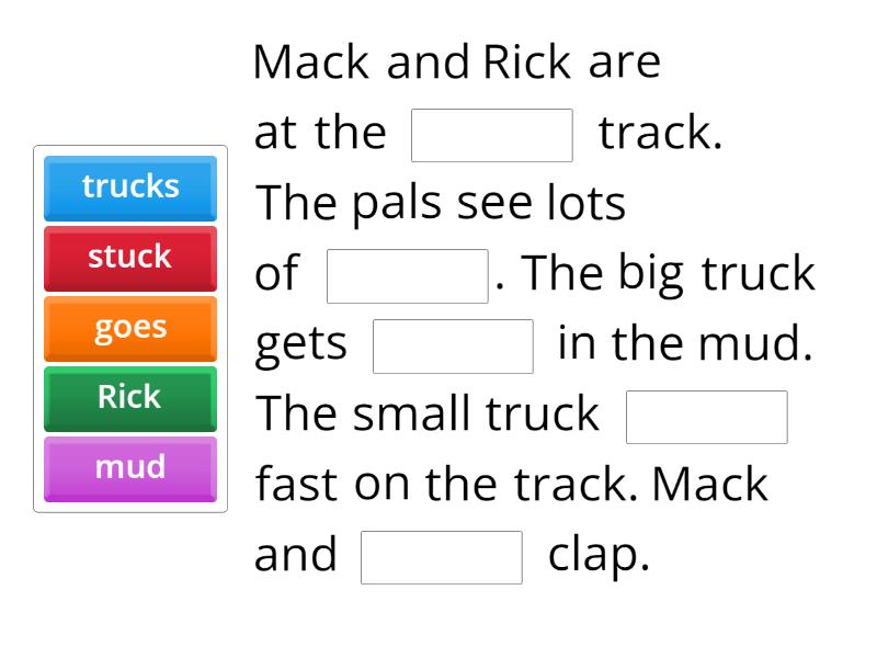 UFLI Lesson 44: ck /k/ The Mud Track - Complete the sentence