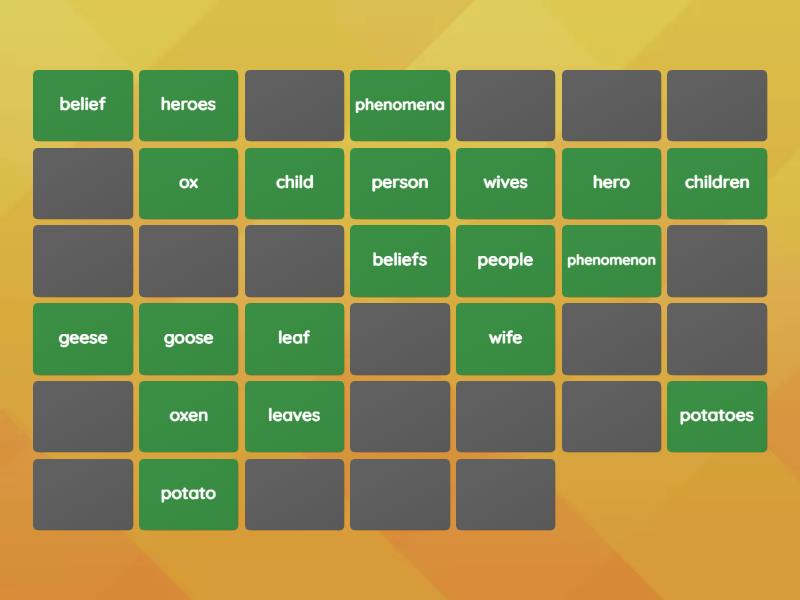 Nouns' Singular & Plural Form - Matching pairs