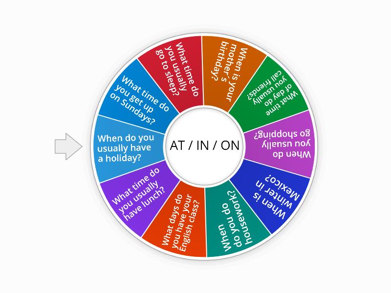 Speaking Prepositions of time - Spin the wheel