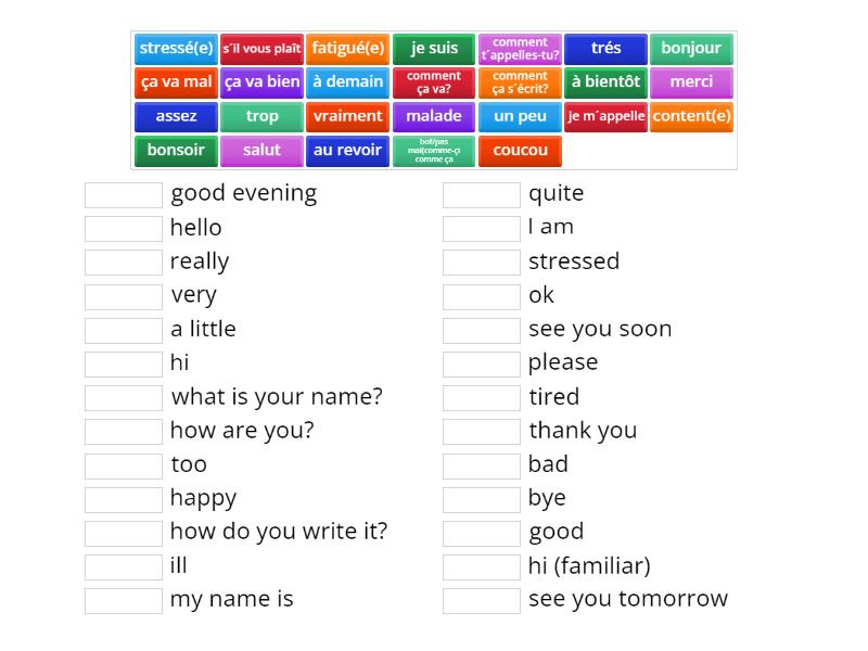 Les salutations (greetings) - Match up