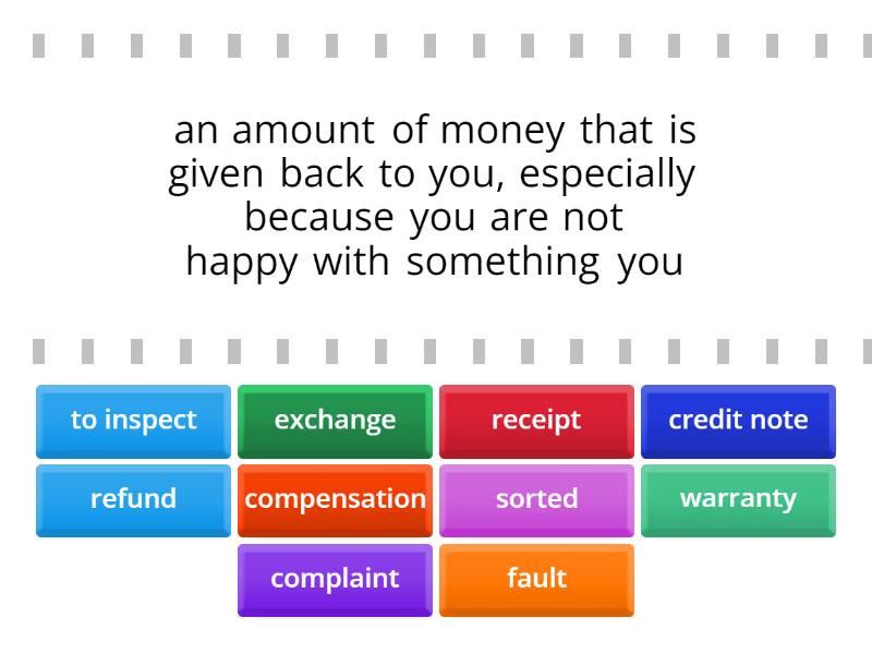 Vocabulary Faulty Goods - Find the match