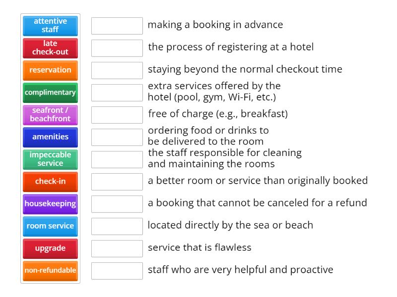 Hotels (Vocab) - Match up