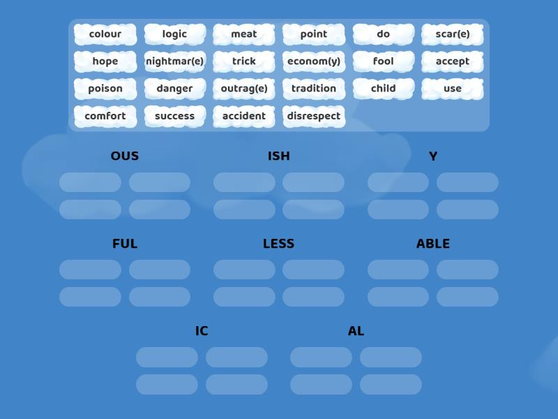 Forming adjectives RM B2 Unit 3C - Group sort