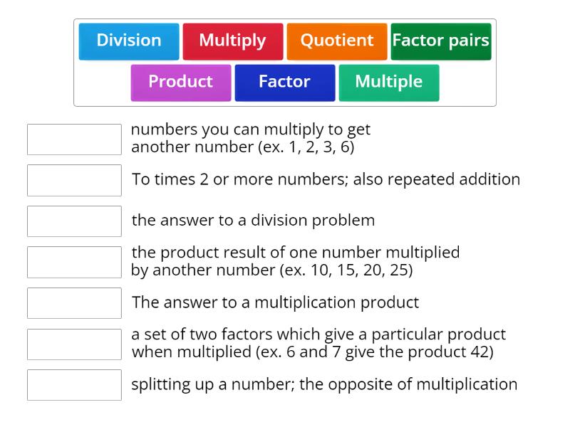 Multiplication and Division Terms - Match up