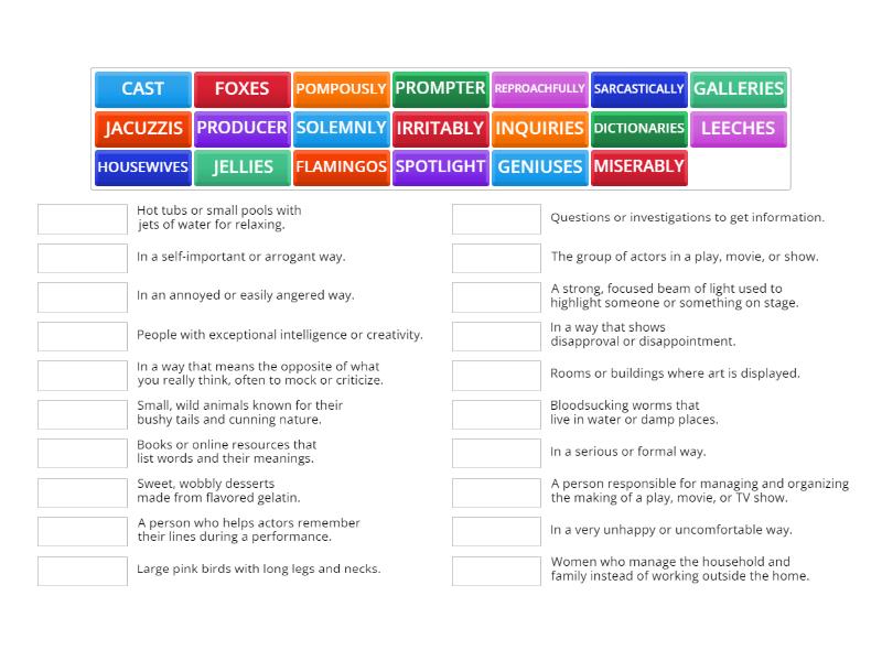 WEEK 13 VOCABULARY MIX AND MATCH GAME - Match up