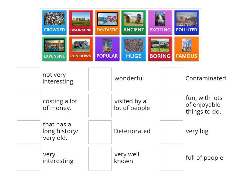 Adjectives to describe places. - Match up