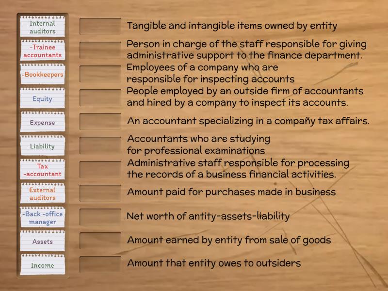 Accounting vocabulary - Match up
