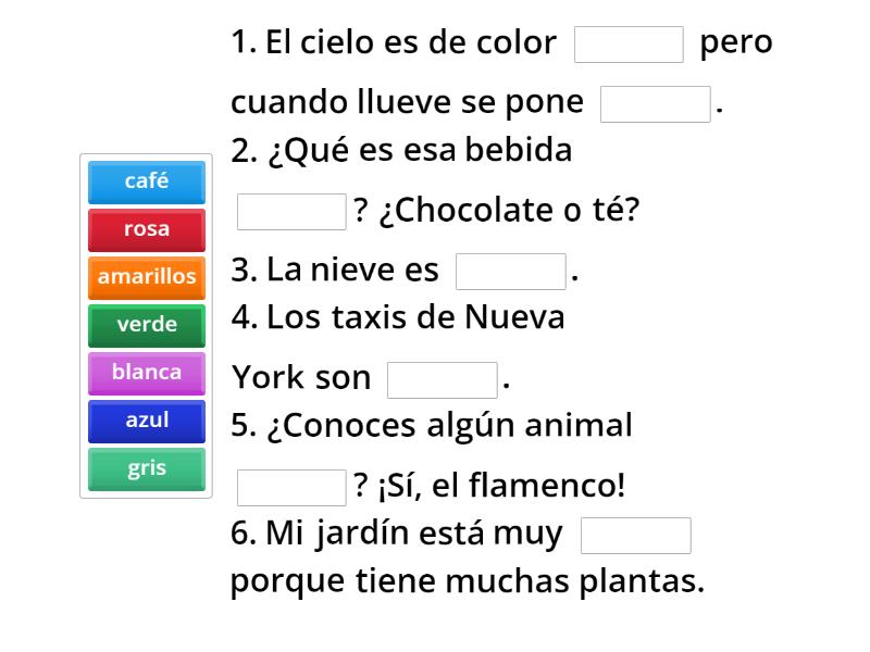 A1: Colores - Complete the sentence