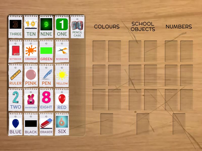 COLOURS/NUMBERS/SCHOOL OBJECTS - Group sort