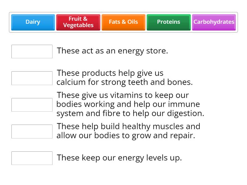 How Does The Food We Eat Help Our Bodies? - Match up