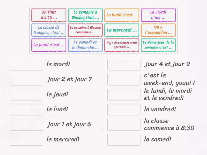 Jours de la semaine - Match up