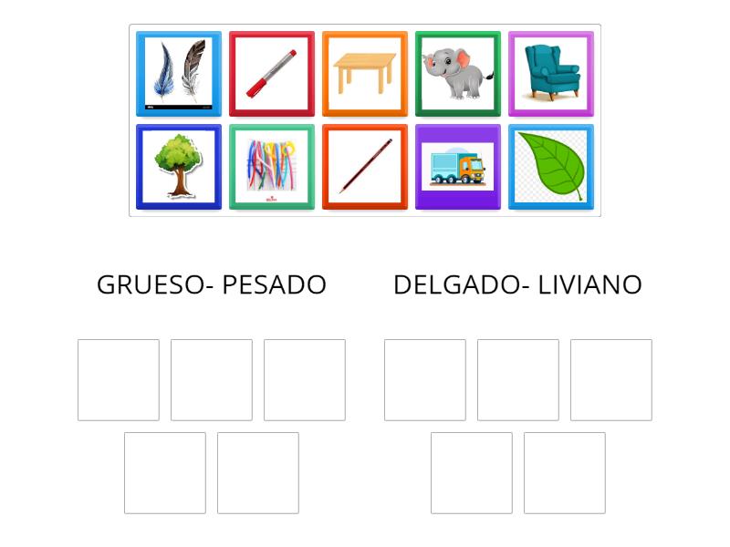 CLASIFICAR OBJETOS (GRUESO,DELGADO-LIVIANO Y PESADO) - Group sort