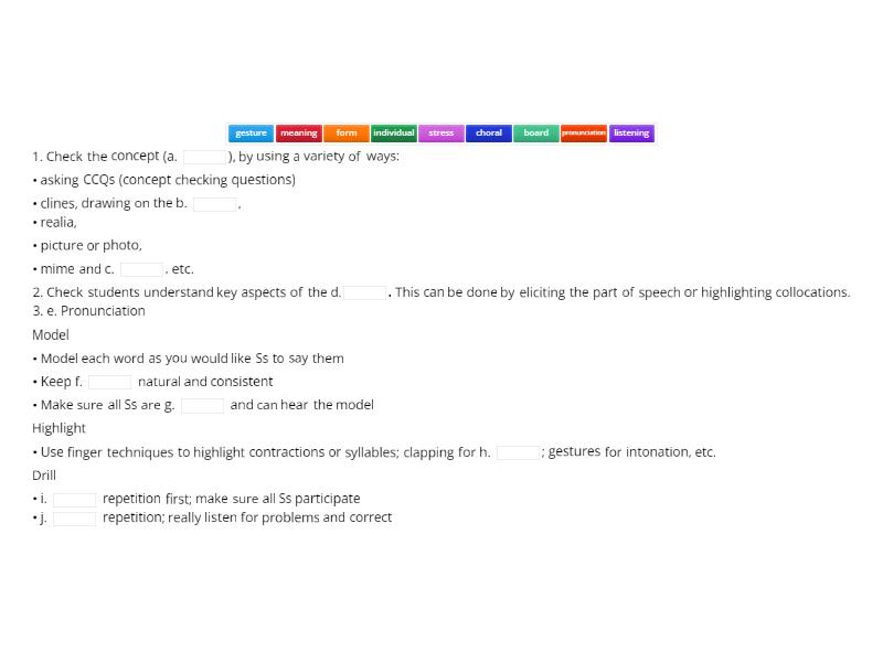 Things to do in a clarification stage - Complete the sentence