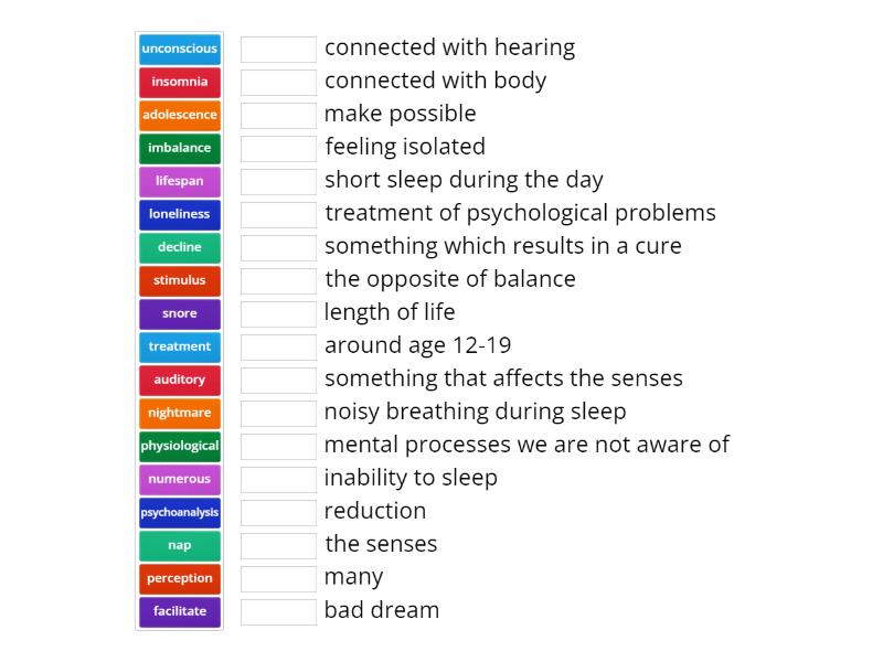 IELTS sleep vocabulary - Match up