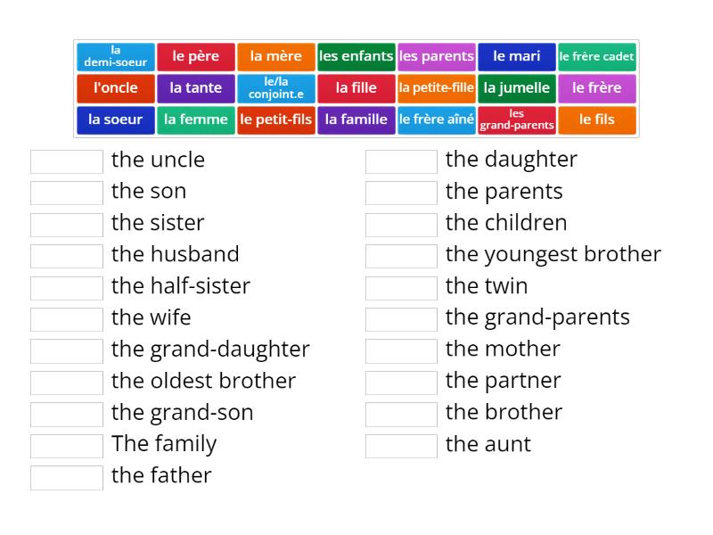 La famille: vocabulaire - Match up