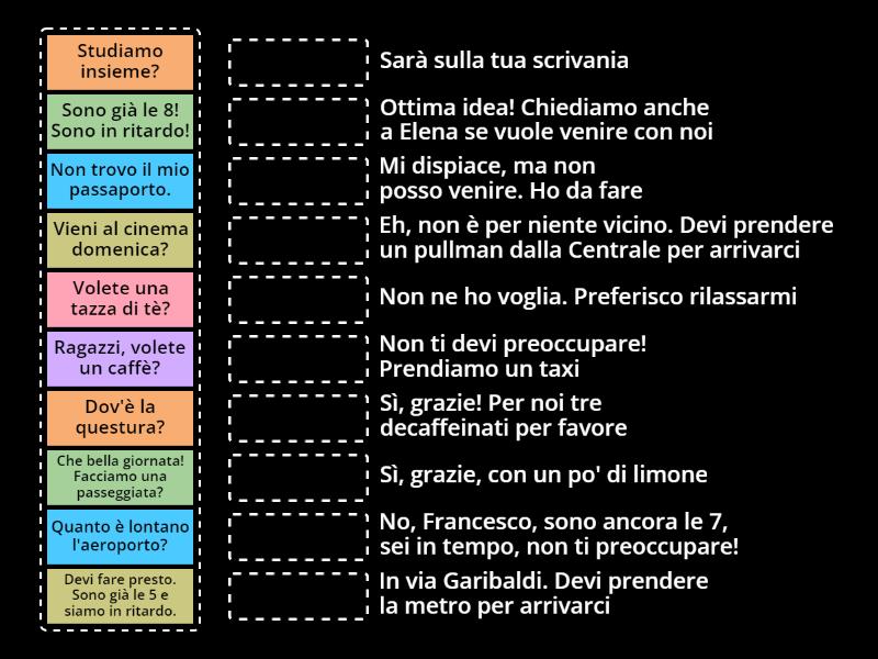 Abbina domande e risposte (Presente) - Match up