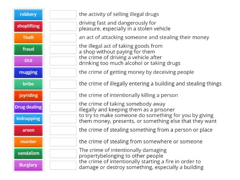 Crimes and their definitions Outcomes Upper-intermediate - Match up