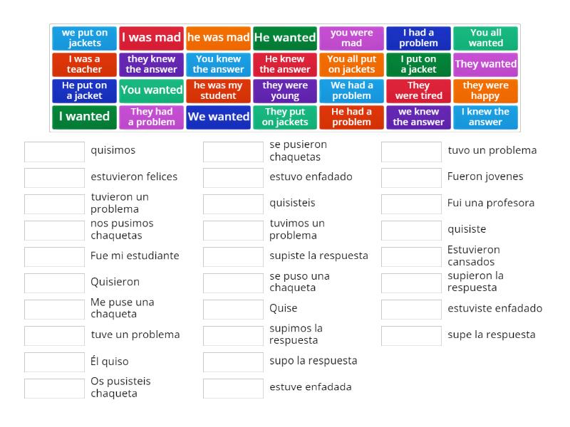 Irregulars in Preterite English/Spanish - Match up