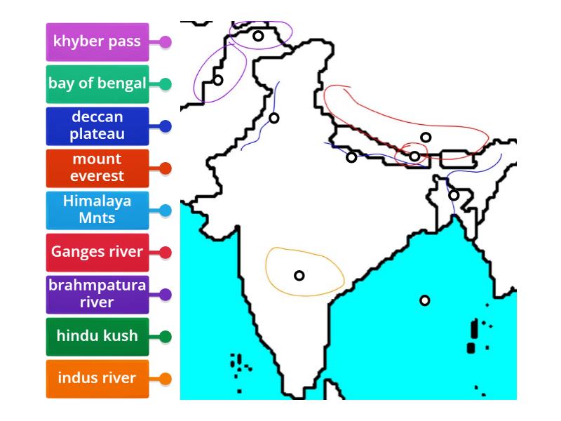 physical feature map of south asia - Labelled diagram