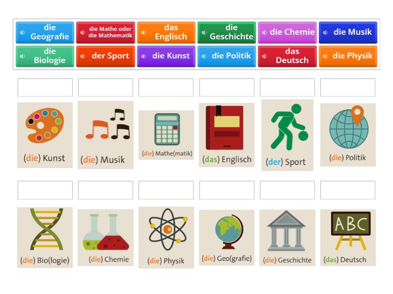 Die Fächer in der Schule - Match up