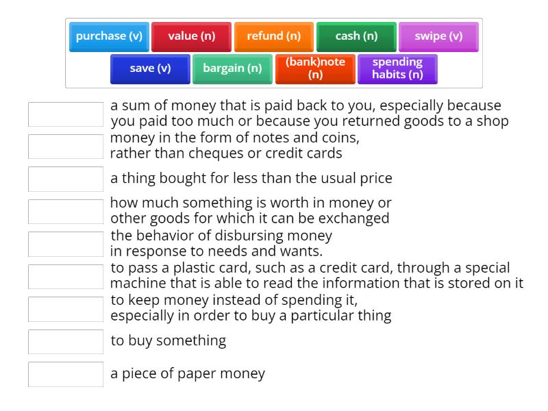 Spending and saving money - Match up