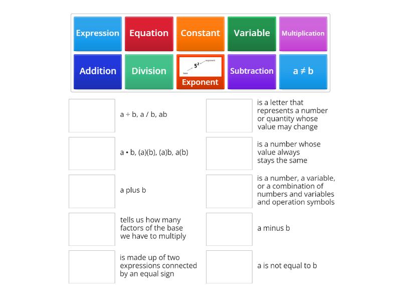 Algebra Language - Match up