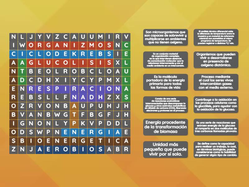 LA RESPIRACION CELULAR. - Sopa de letras