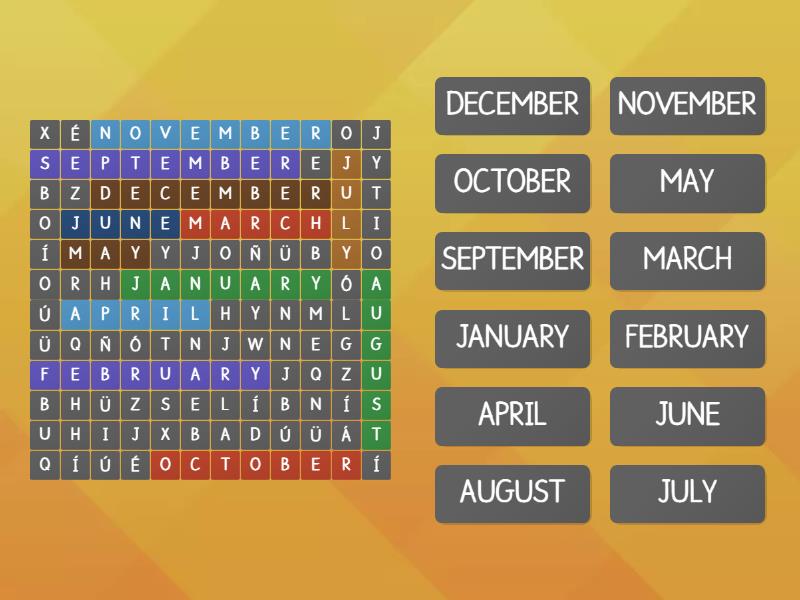 Months of the year - Sopa de letras