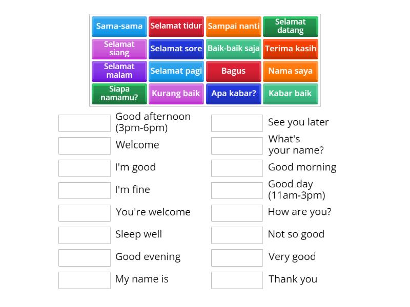 Indonesian Greetings & Introductions - Match up