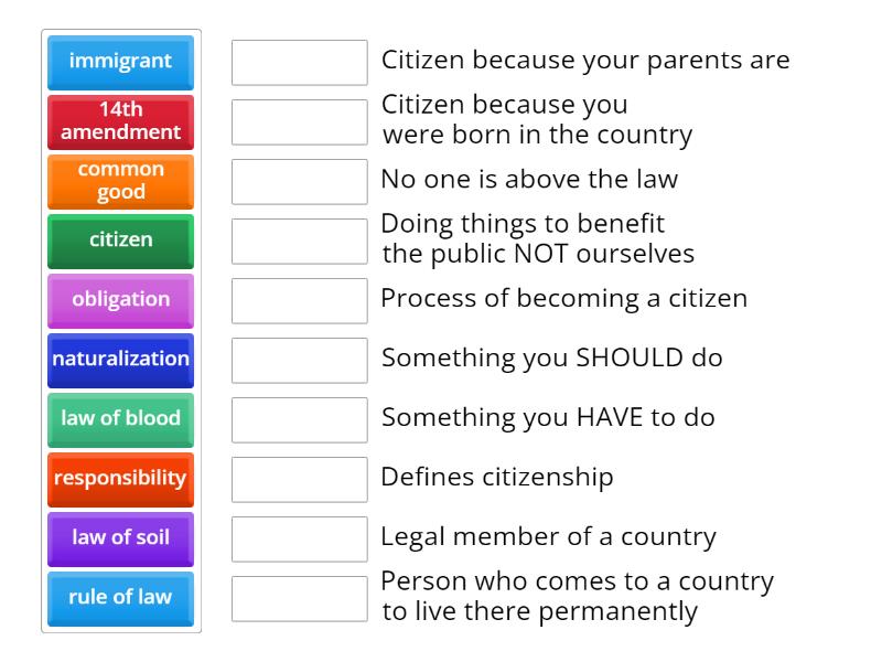 UNIT 1 Citizenship - Match up