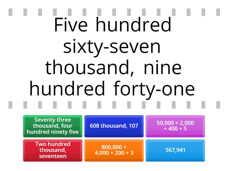 Place Value Through Hundred Thousand - Find the match