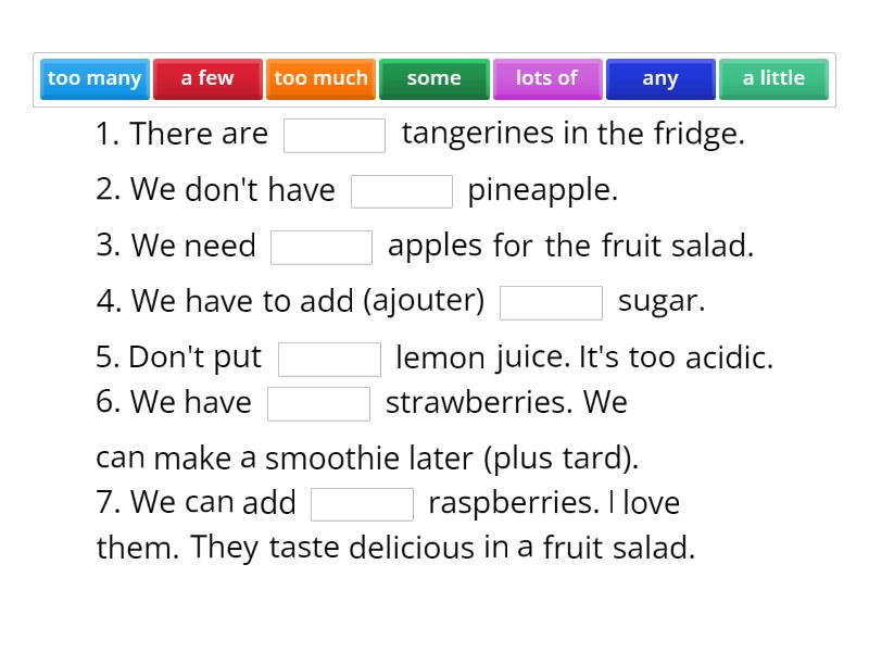 complete with the correct quantifier word. - Missing word