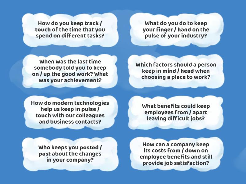 The most generous benefits (BE B1) Phrases with KEEP. Questions - Flip ...