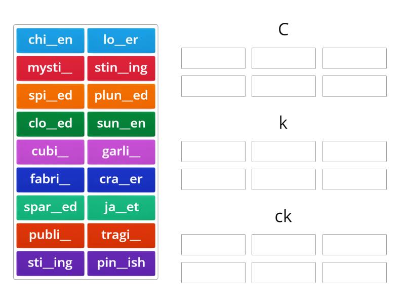 c, k, ck Word Sort - Group sort