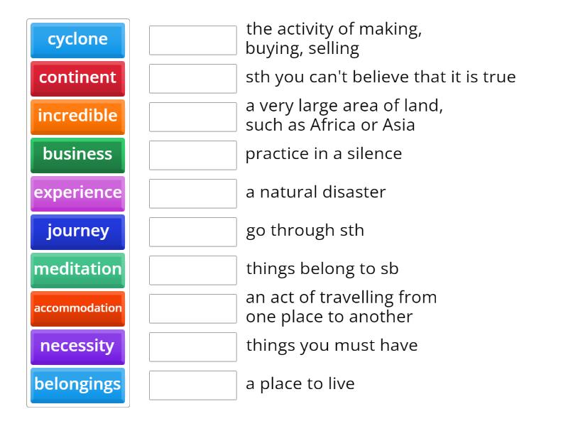 UNit 12 vocab review - Match up