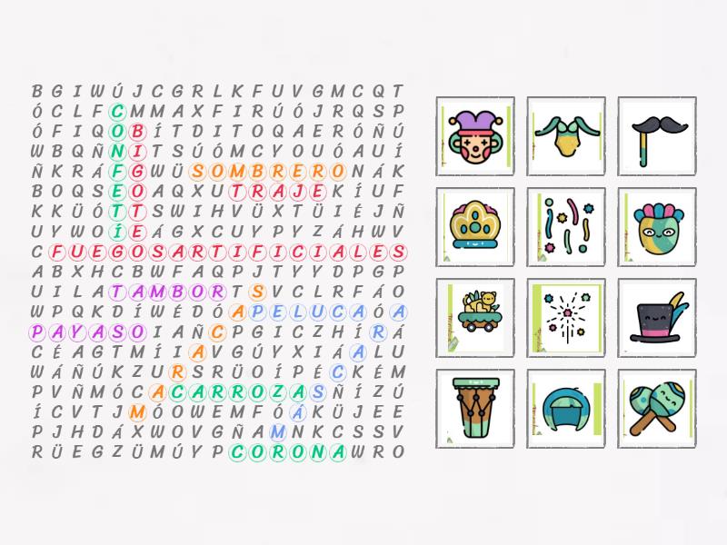 Vocabulario de carnaval - Sopa de letras