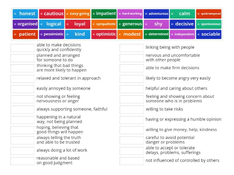 Gl. 8 Unit 11 Adjectives to describe a friend - Match up