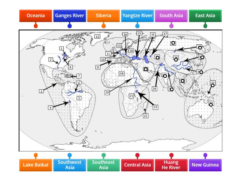 Level 2 World Map part 2. - Labelled diagram