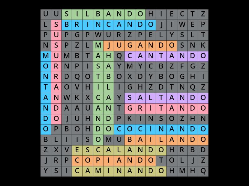 soopa de palabras: Sufijo -ando - Wordsearch